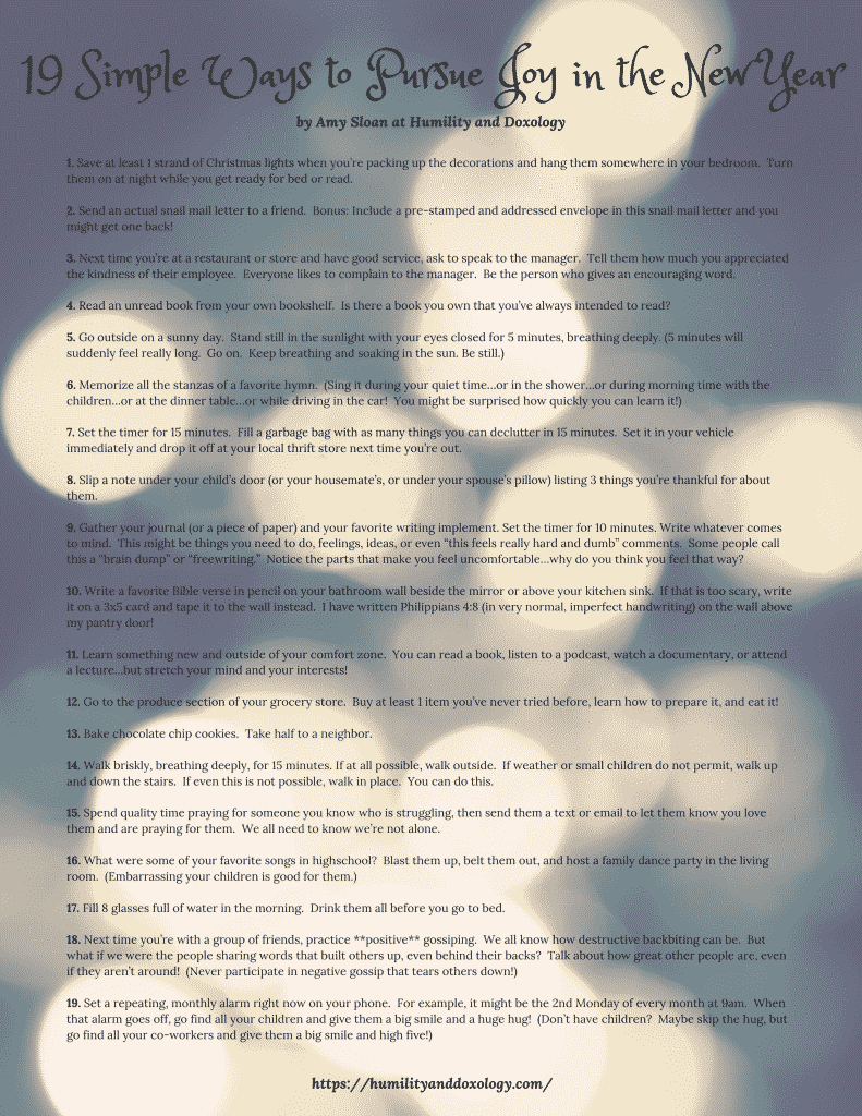 19 Simple Ways to Pursue Joy in the New Year | Humility and Doxology