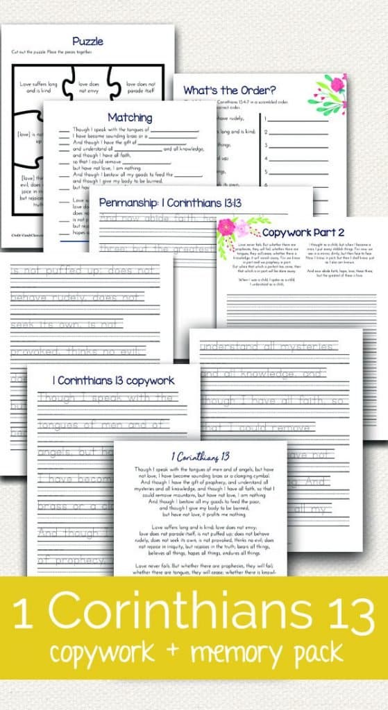 1 Corinthians 13 Copywork and Memory Work Resource Pack